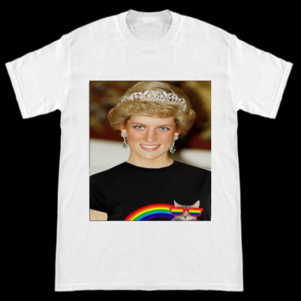 Princess Diana Wearing Pride Cat Shirt Lgbqt+ - Gem